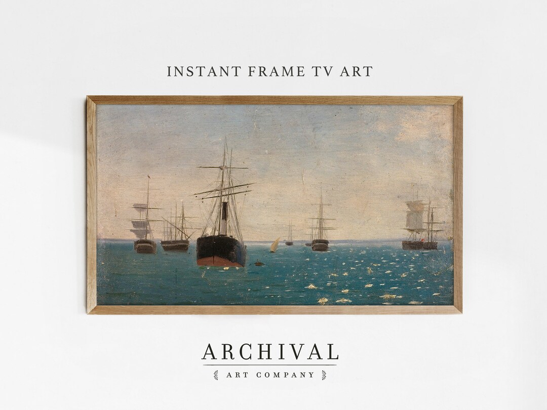 FRAME TV Nautical Dawn Antique Maritime Oil Painting Tall Ships ...