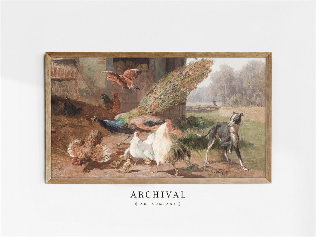 FRAME TV Barnyard Frenzy Chickens Hens Peacock Dog Rustic Farmhouse Art ...