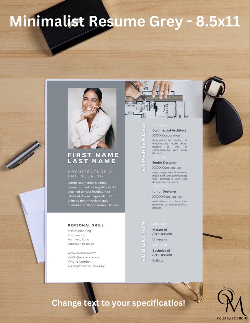 Minimalist Resume| Gray| Personalize - Etsy