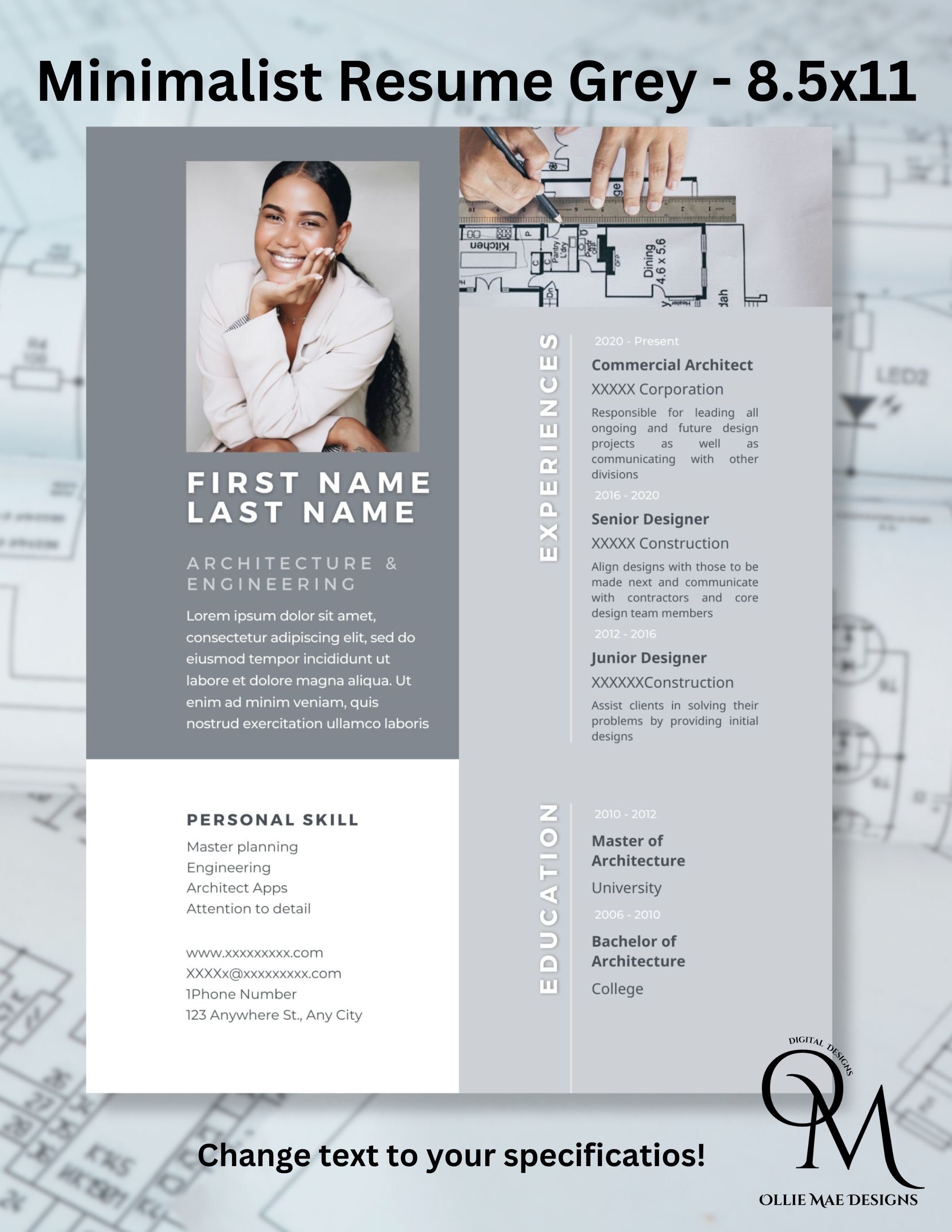 Minimalist Resume| Gray| Personalize - Etsy
