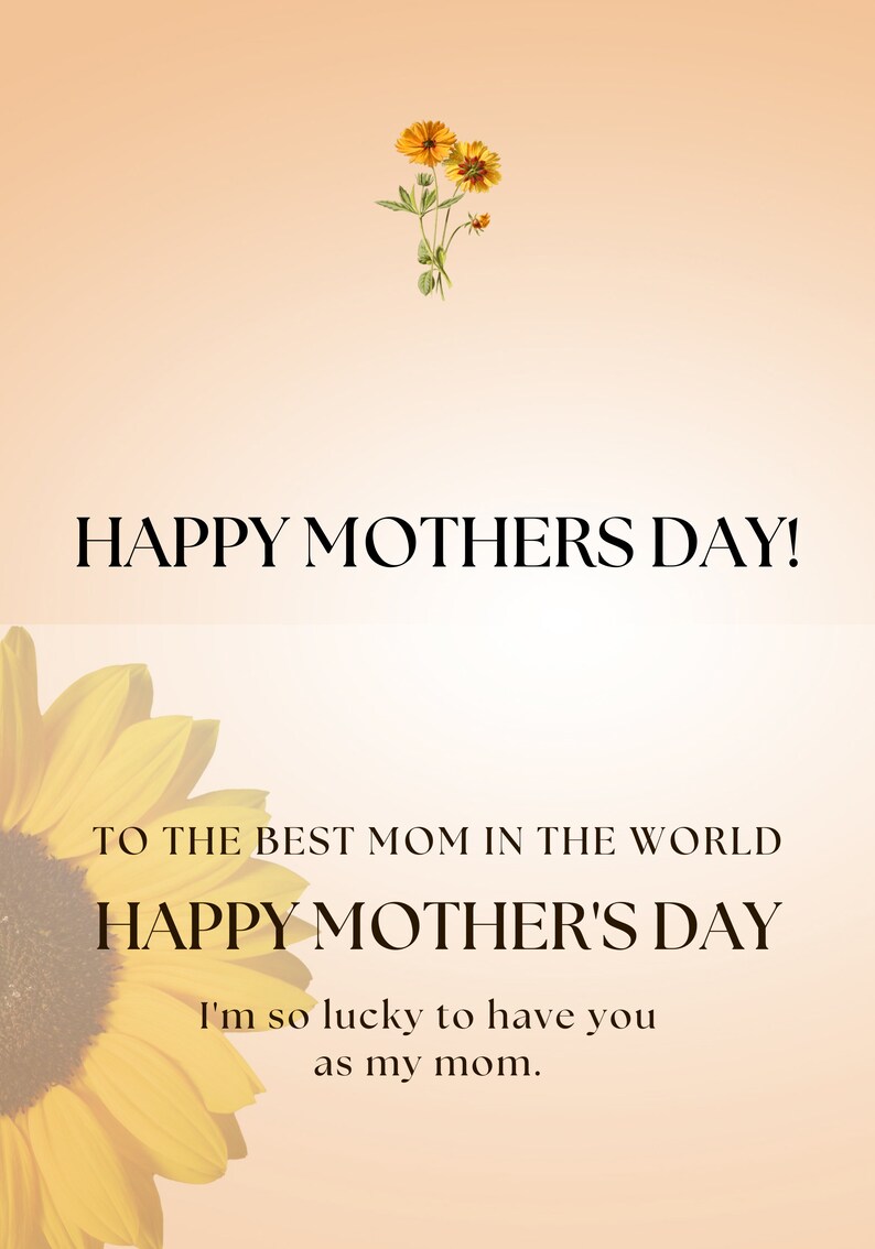 Mother's Day Card| Sunflower| Printable| Double Sided| - Etsy