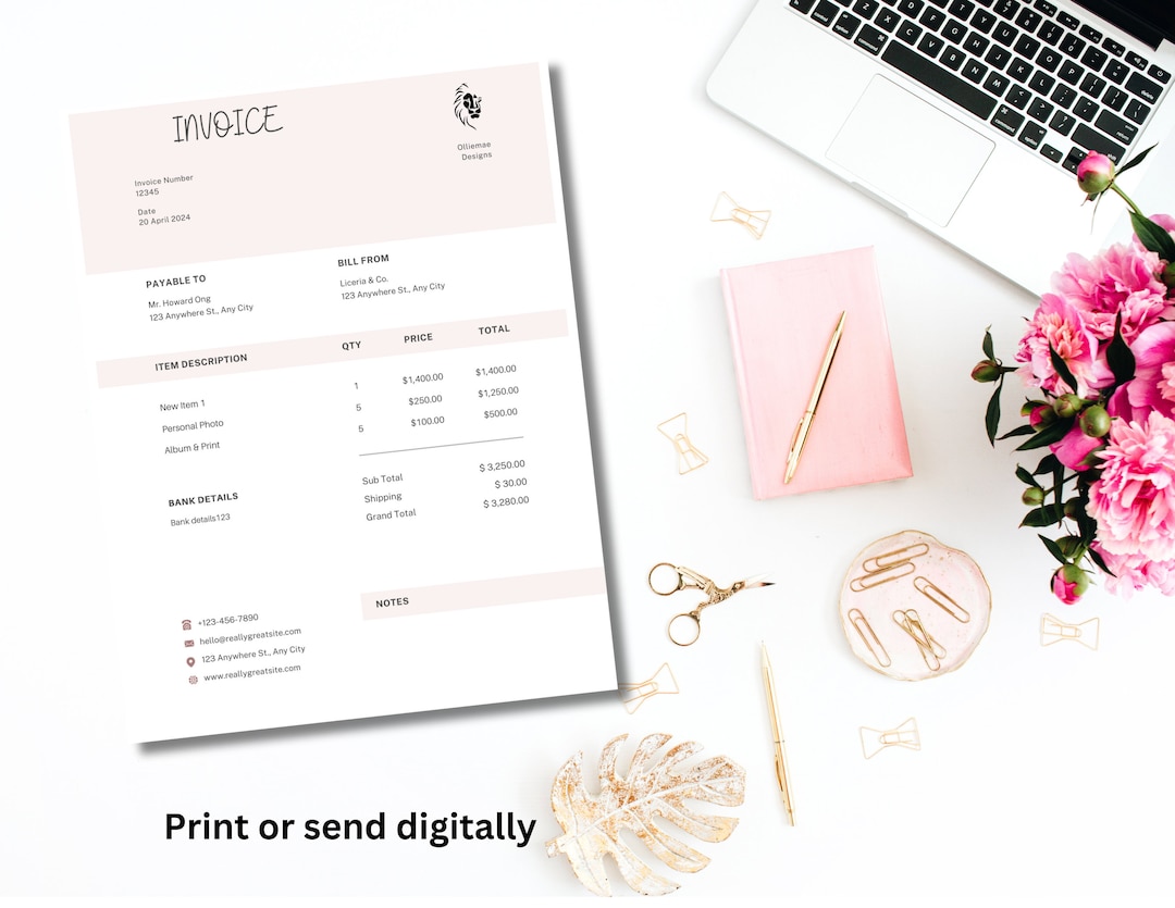 Professional Invoice for Small Business| Light Pink| Canva Template ...