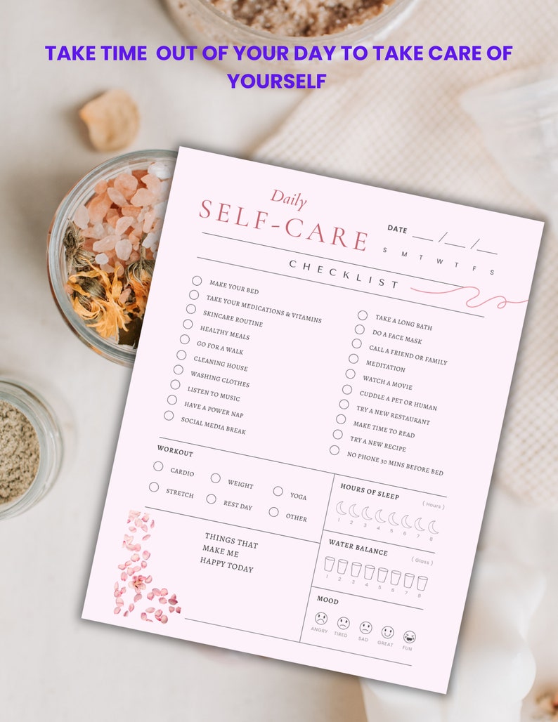 Self-care Planner |printable| Light Pink| Daily Practice| Mental Health ...