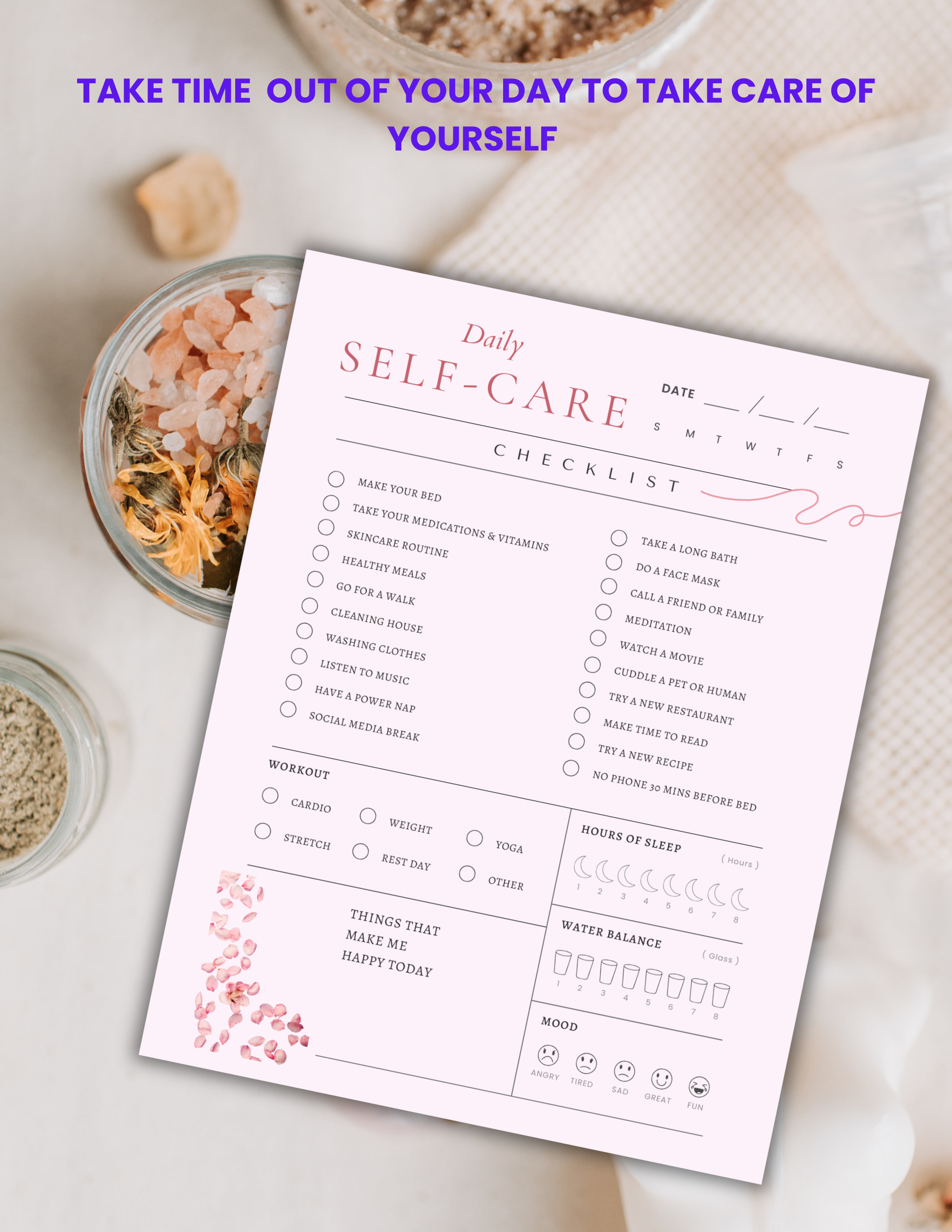 Self-care Planner |printable| Light Pink| Daily Practice| Mental Health ...