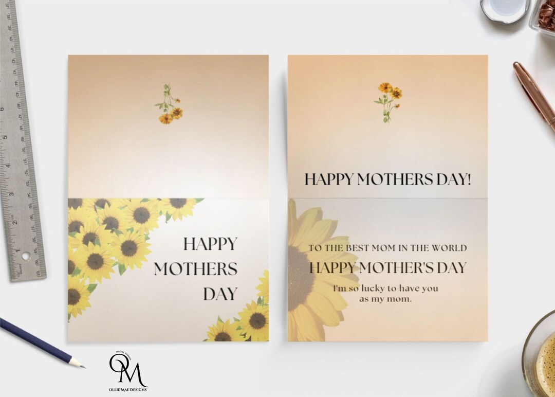 Mother's Day Card| Sunflower| Printable| Double Sided| - Etsy