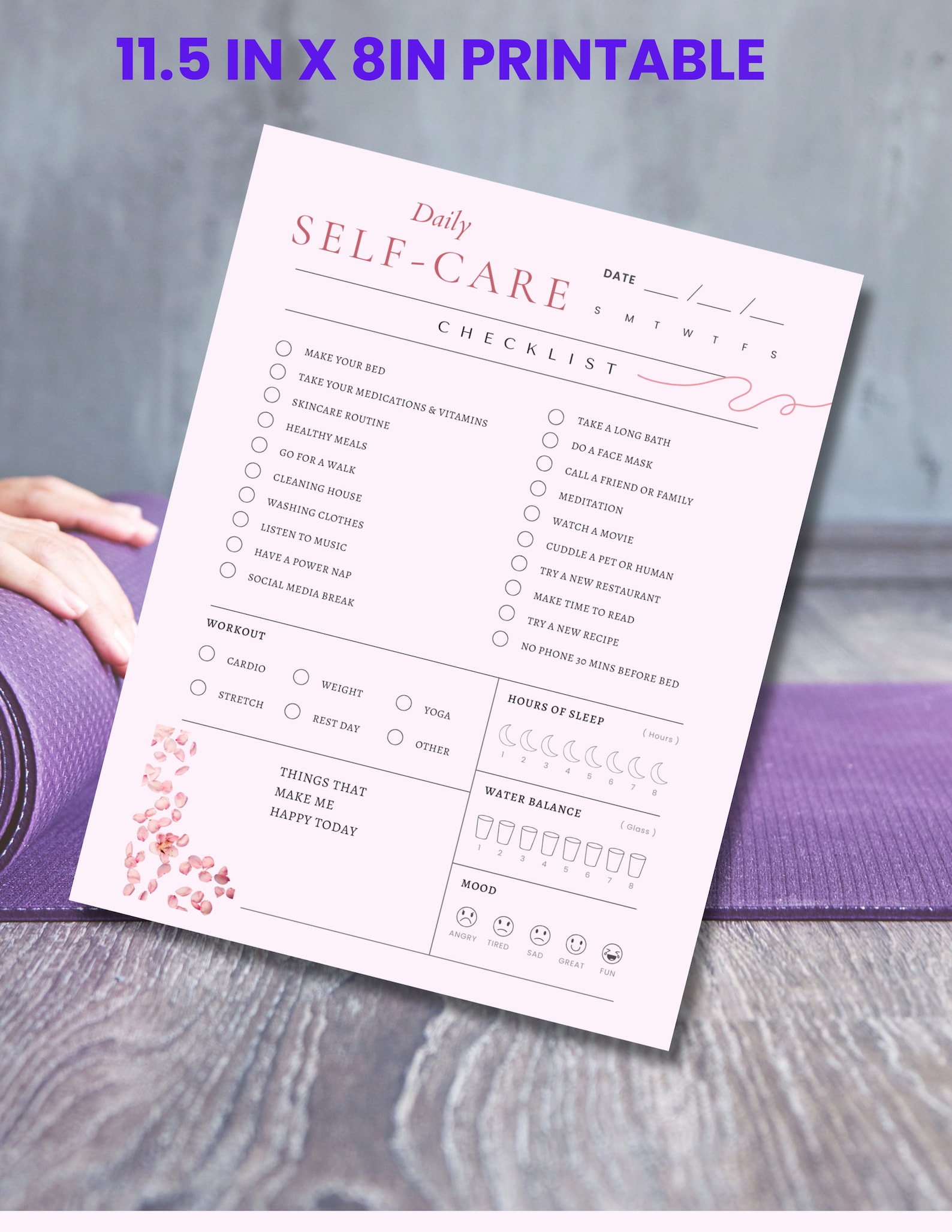 Self-care Planner |printable| Light Pink| Daily Practice| Mental Health ...