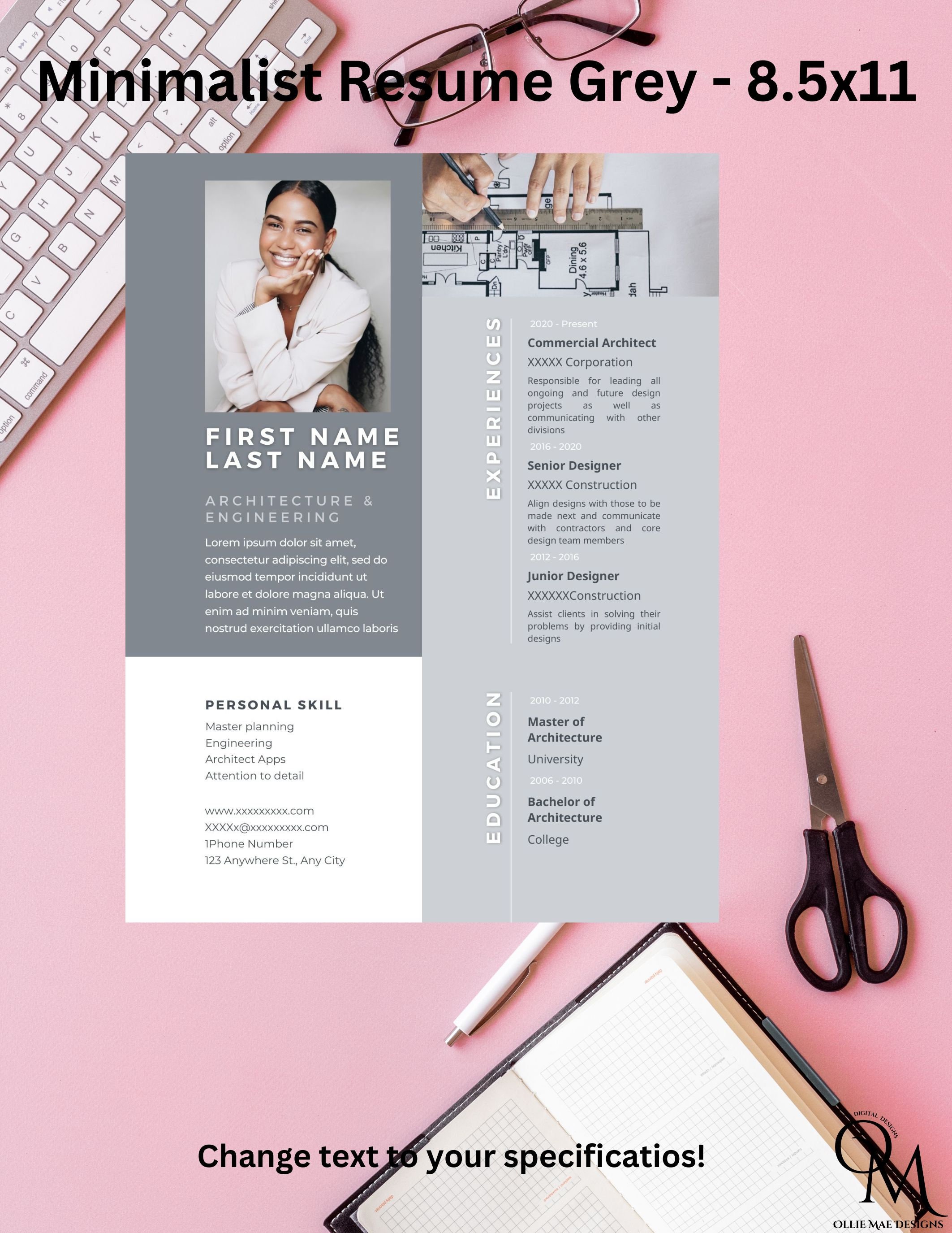 Minimalist Resume| Gray| Personalize - Etsy