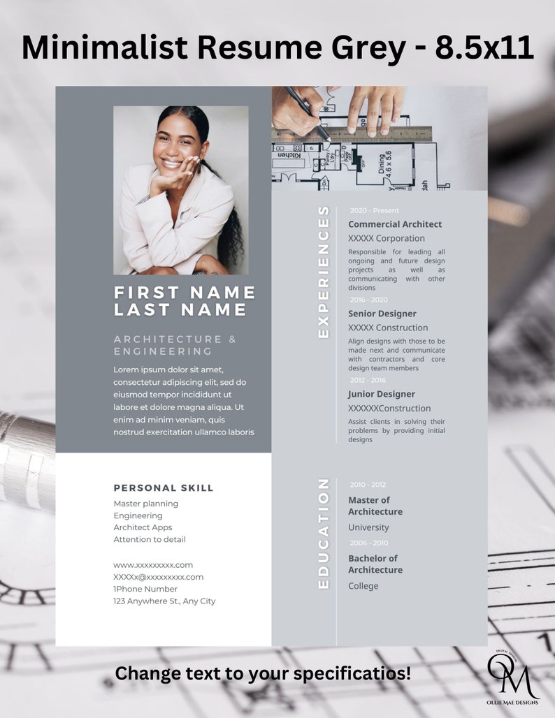 Minimalist Resume| Gray| Personalize - Etsy
