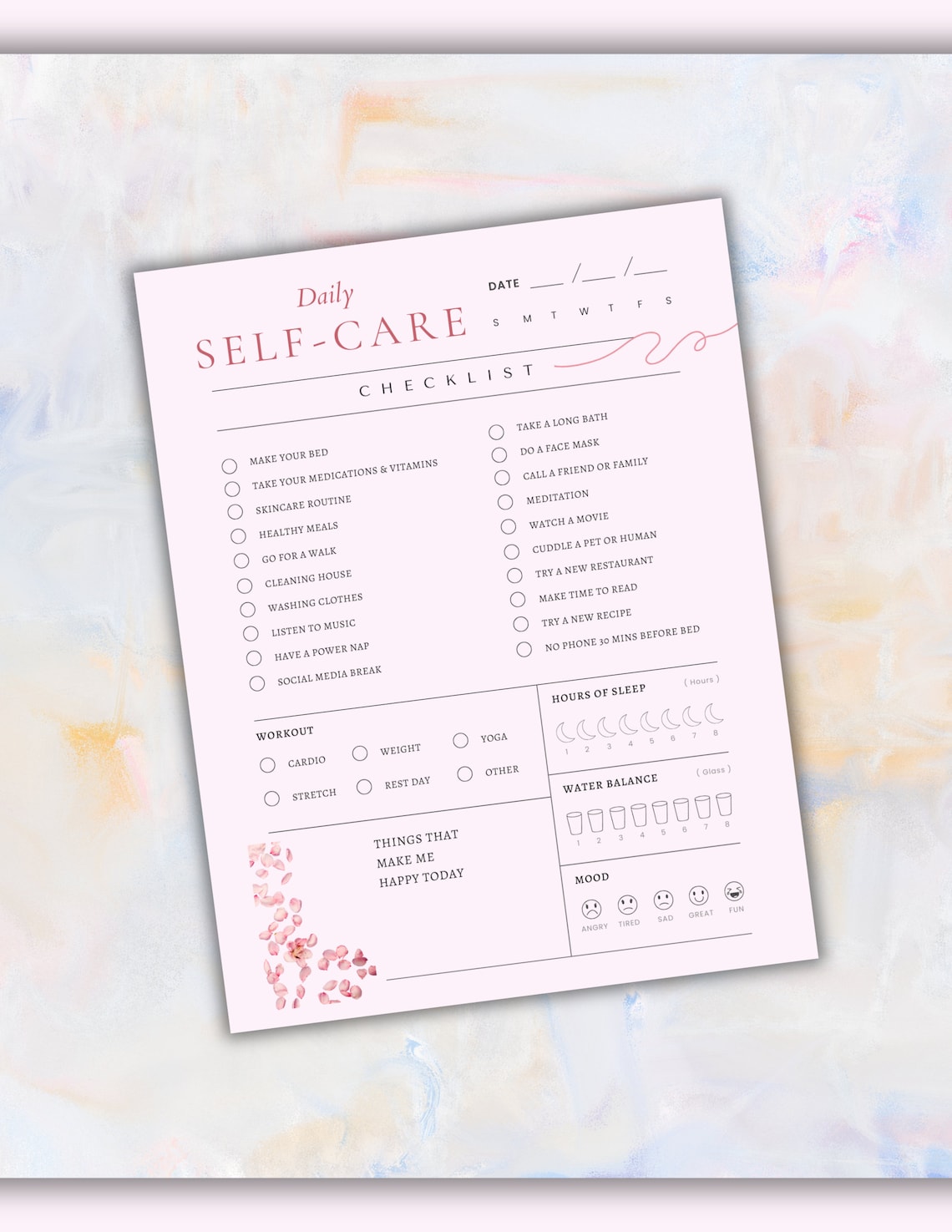 Self-care Planner |printable| Light Pink| Daily Practice| Mental Health ...