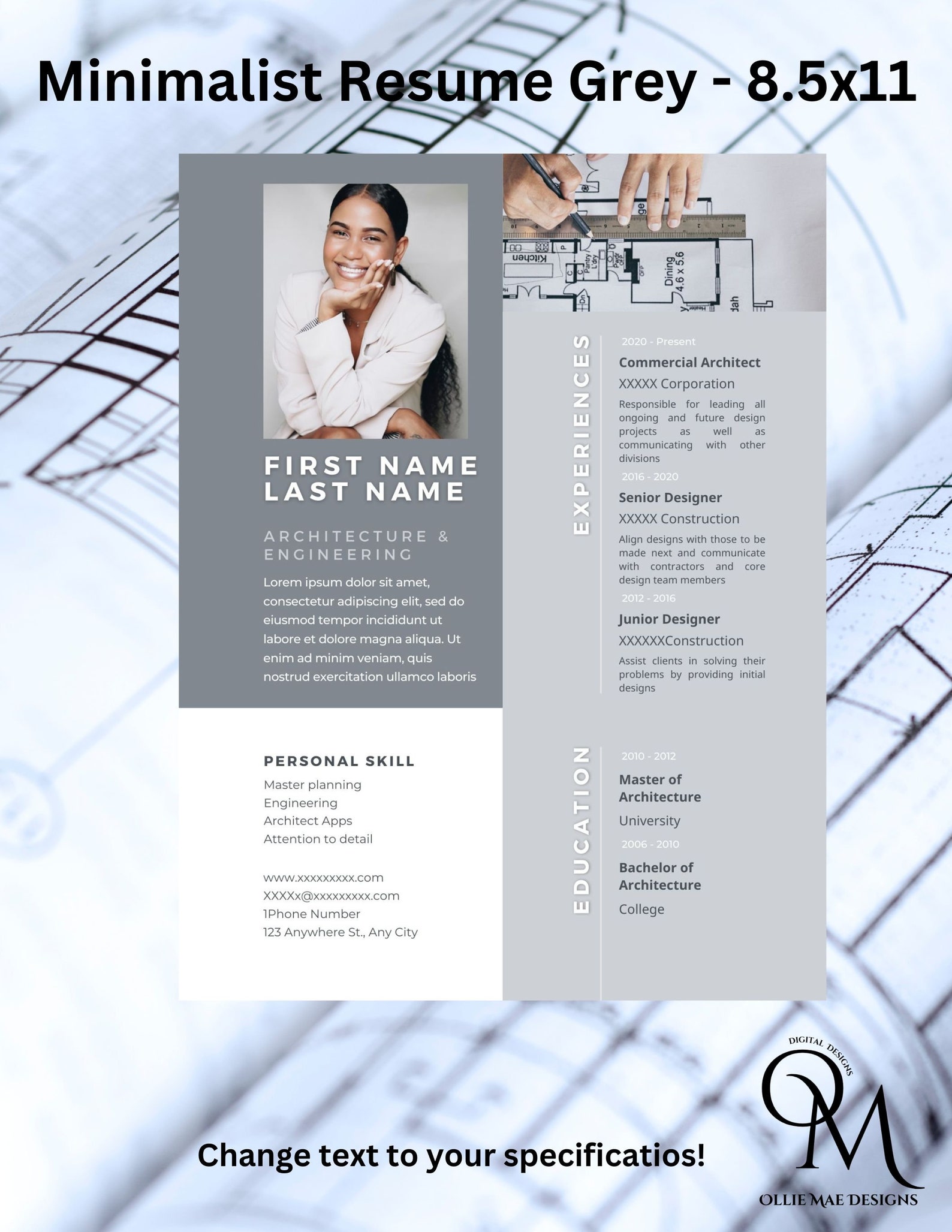 Minimalist Resume| Gray| Personalize - Etsy