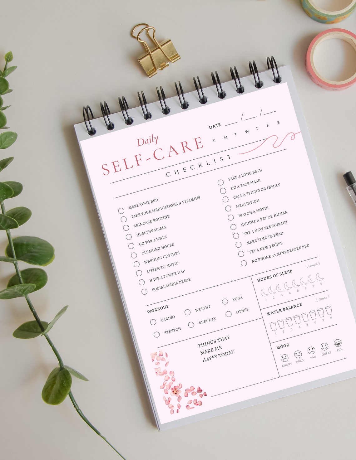 Self-care Planner |printable| Light Pink| Daily Practice| Mental Health ...