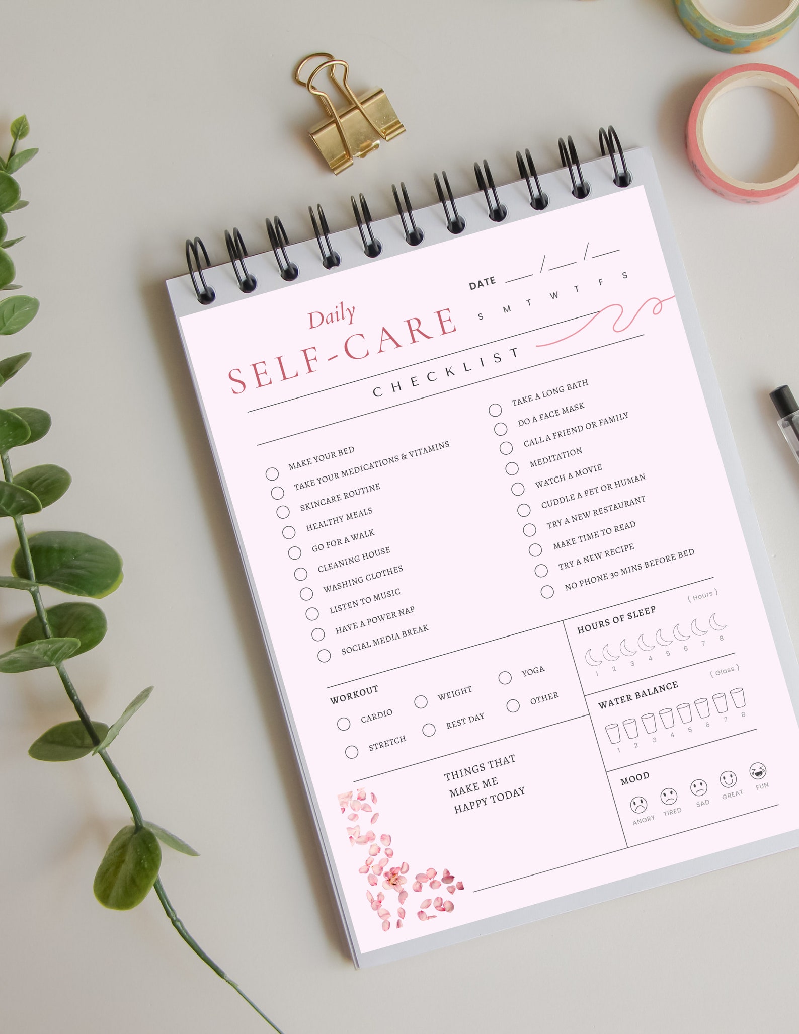 Self-care Planner |printable| Light Pink| Daily Practice| Mental Health ...