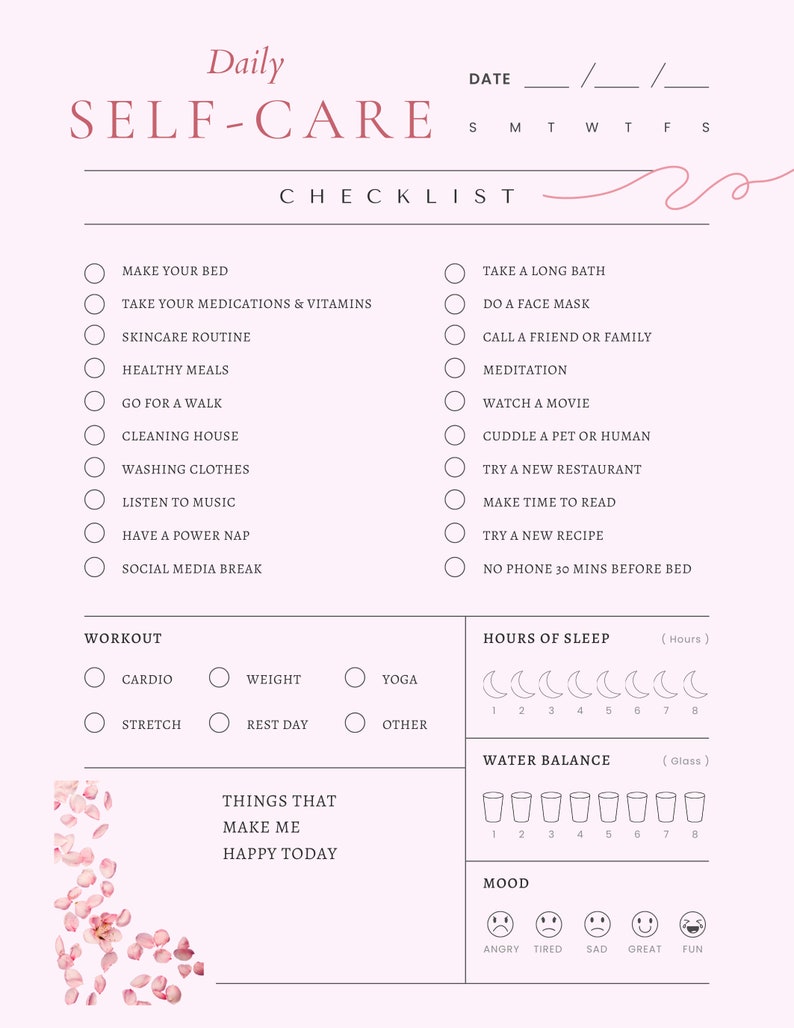 Self-care Planner |printable| Light Pink| Daily Practice| Mental Health ...