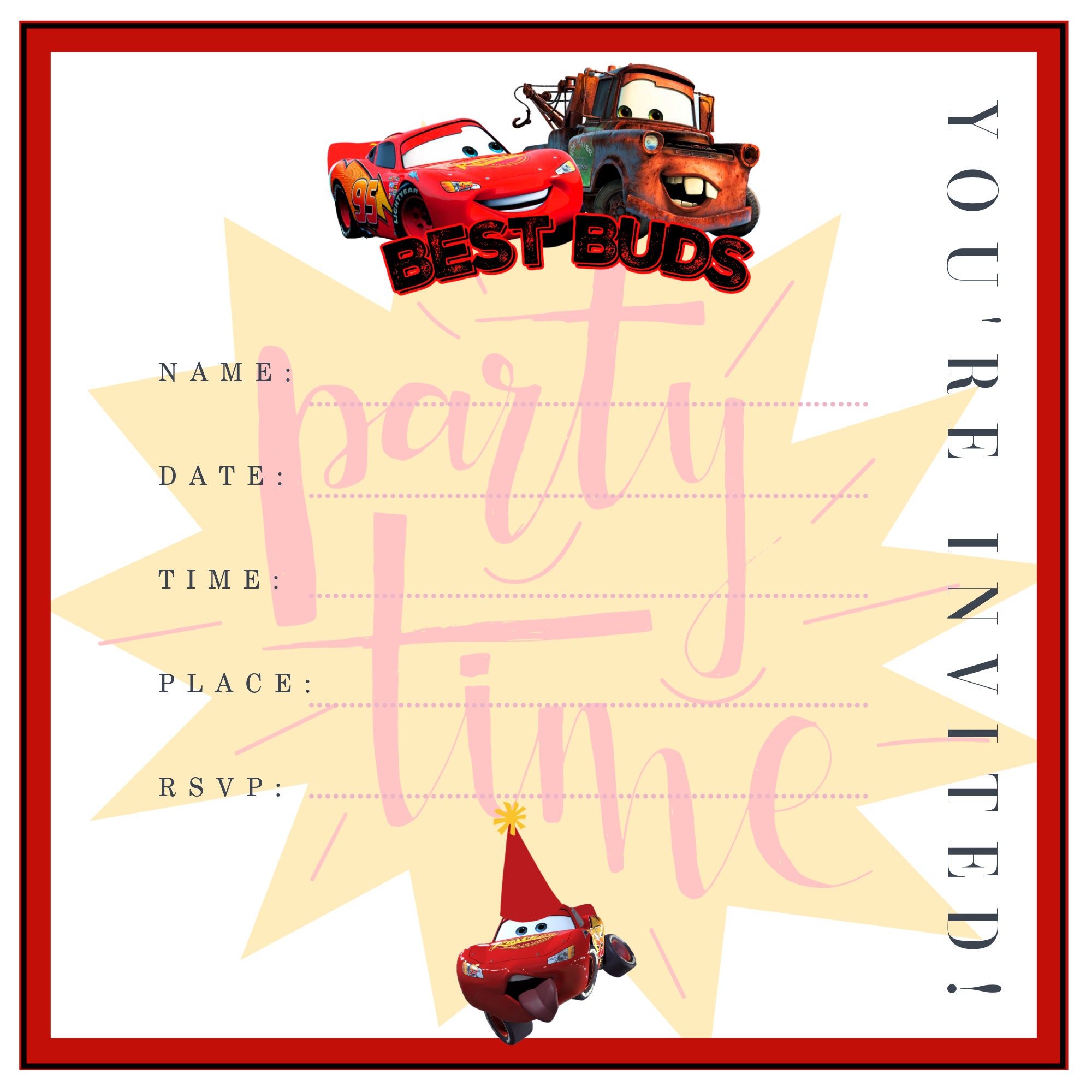 Lightning Mcqueen Birthday Invitation Download Square Invites - Etsy