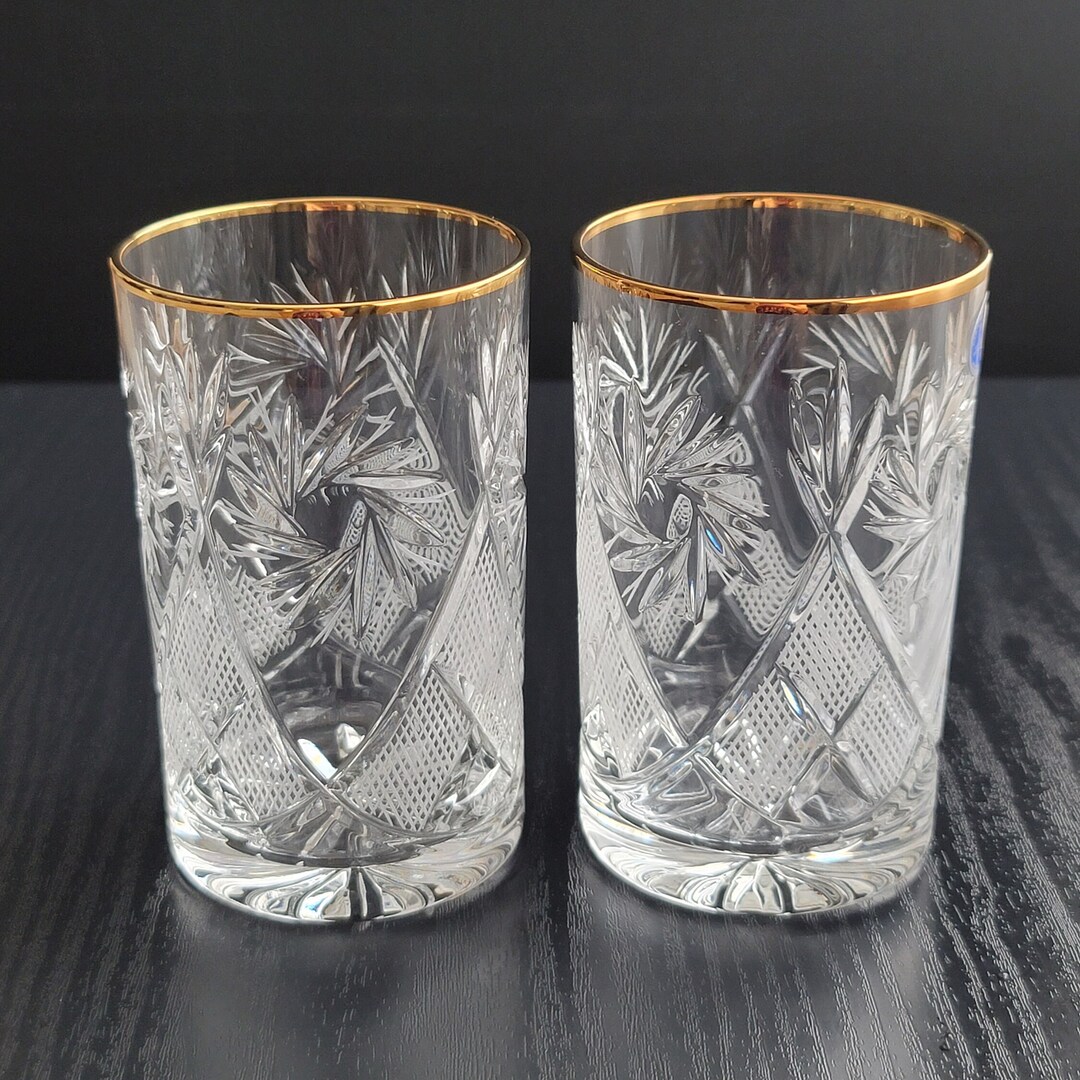 8.5oz Hand Cut Crystal Glass With Gold Rim Suitable for Hot/cold ...