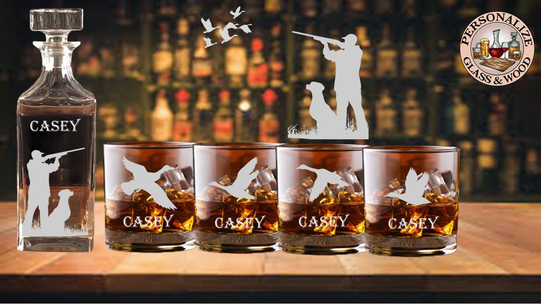 Duck Hunting Engraved Whiskey Decanter or Glasses Set, Personalized ...