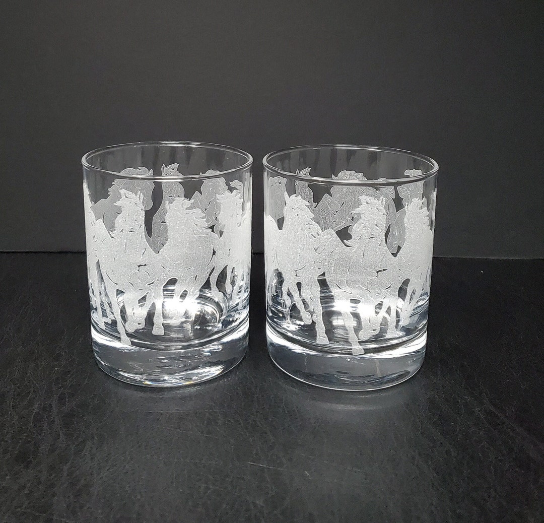 Horse Glasses, Old Fashioned Whiskey Glasses, Horses Running Around the ...