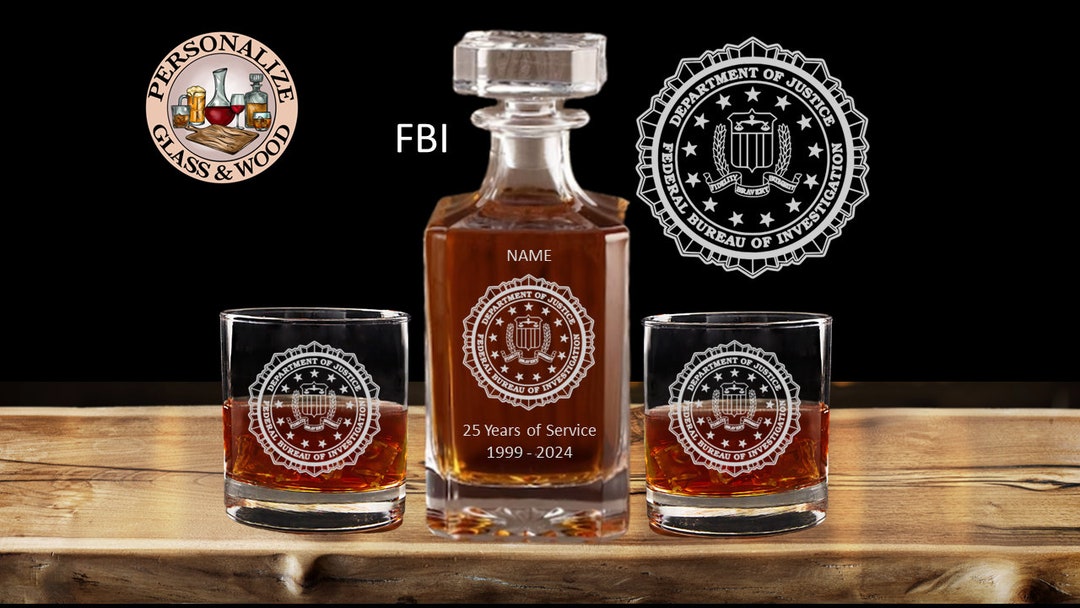 FBI Engraved Whiskey Decanter, Personalized Decanter Bottle / Glasses ...