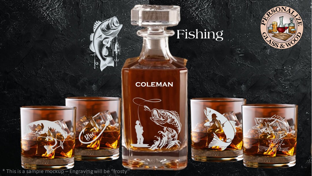 Fishing Engraved Whiskey Decanter Set, Personalized Decanter, Liquor ...