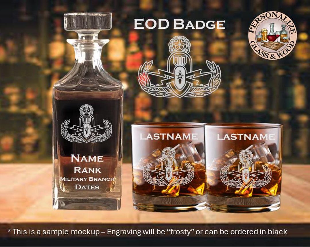 EOD Badge Engraved Whiskey Decanter And/or Glasses Set, Master, Senior ...