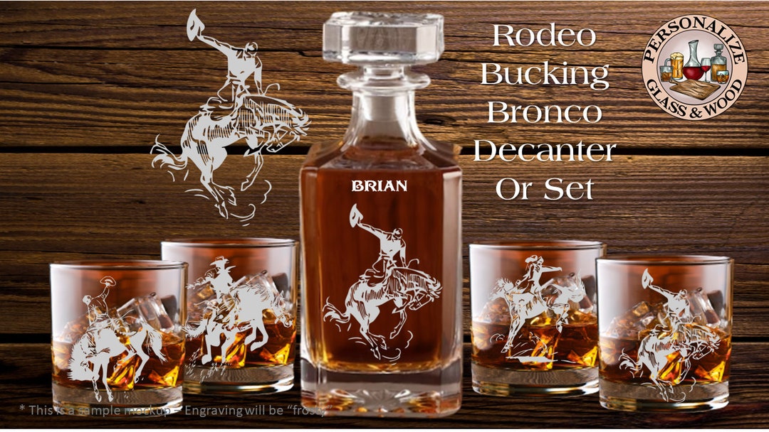 Rodeo Bucking Horse Liquor Decanter Whiskey Glasses Gift Set for Your ...