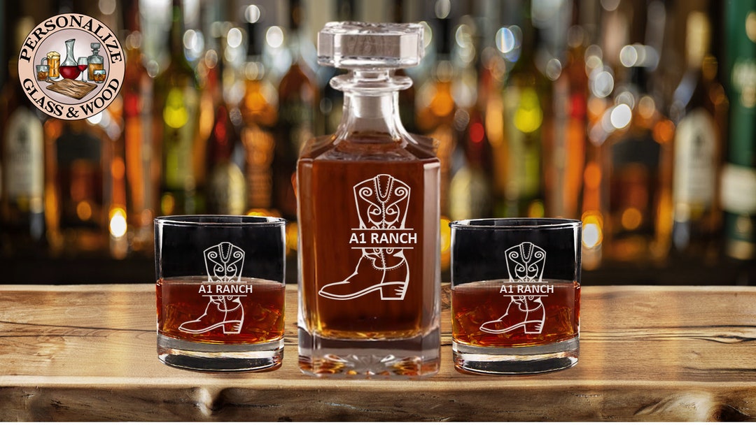 Cowboy Boot Monogram Whiskey Decanter Set, Personalized Western ...