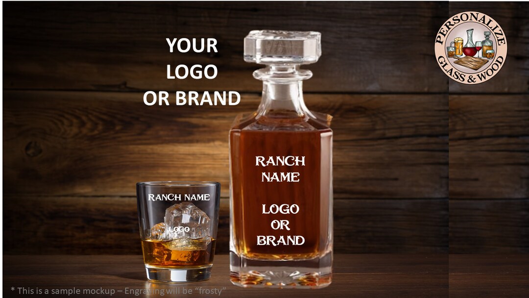 Livestock Brand or Ranch Logo Decanter Set Engraved Personalized Liquor ...