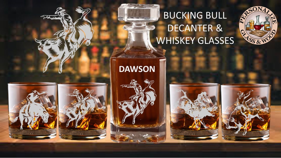 Rodeo Bucking Bull Liquor Decanter Whiskey Glasses Gift Set for Your ...