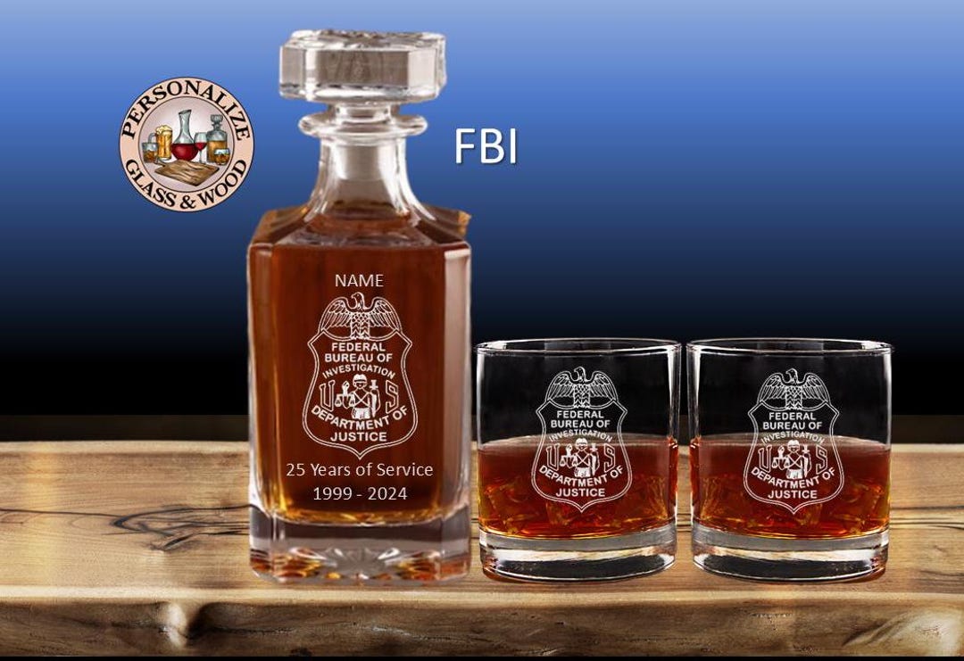 FBI Engraved Whiskey Decanter, Personalized Decanter Bottle / Glasses ...