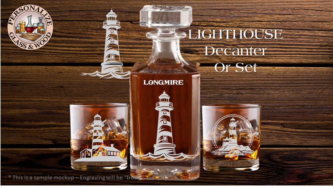 Lighthouse Liquor Decanter, Whiskey Glasses, or Gift Set, Laser ...