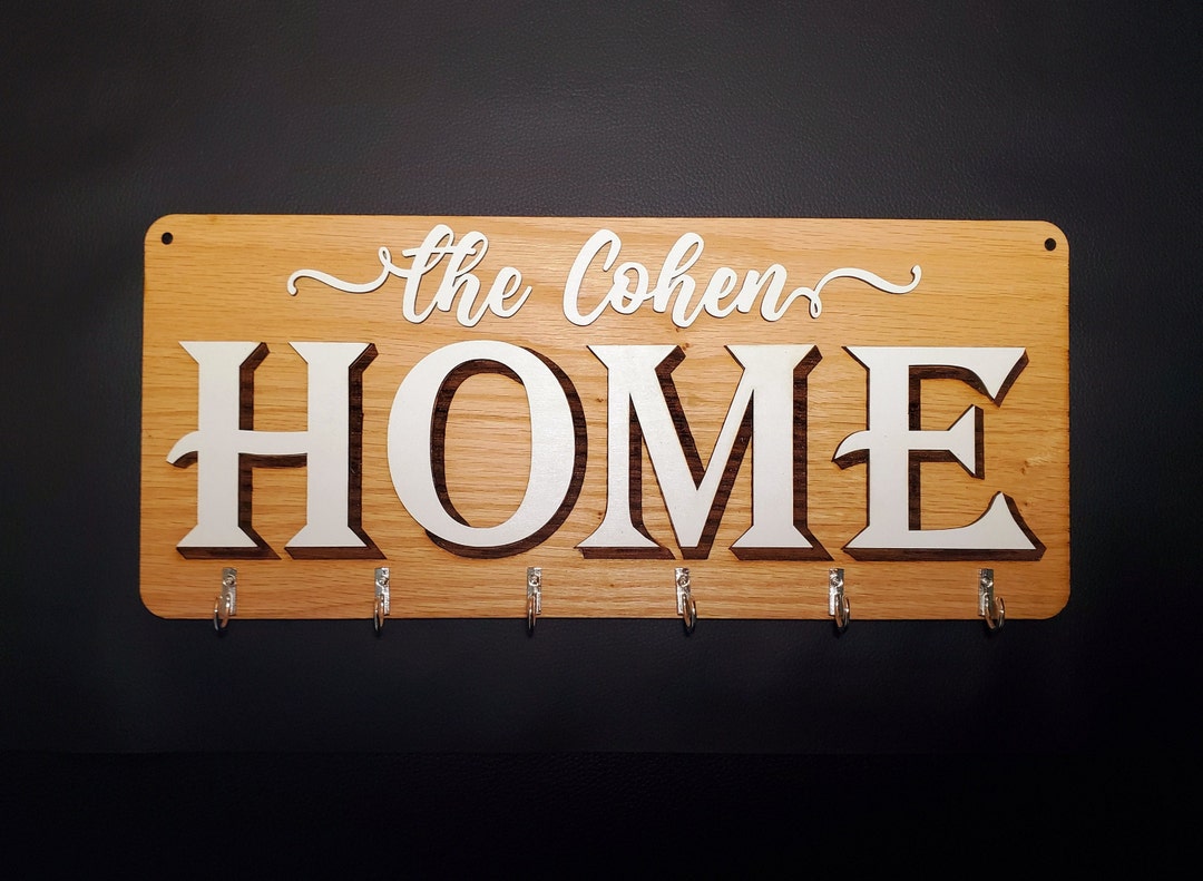 Personalized Wood Name & Key Hook Sign With the Word Home, Ranch, Beach ...