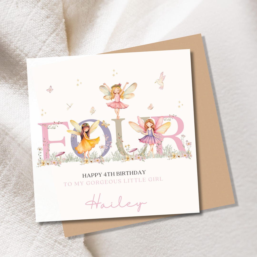 4th Birthday Fairy Card for Daughter Personalised Fourth Birthday for ...