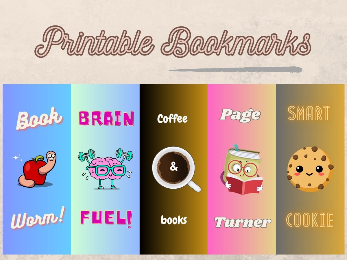 Five Whimsical Cartoon Printable Bookmarks, Digital Bookmarks, Digital ...