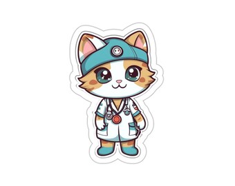Kawaii Nurse Cat Die-cut Sticker - Etsy
