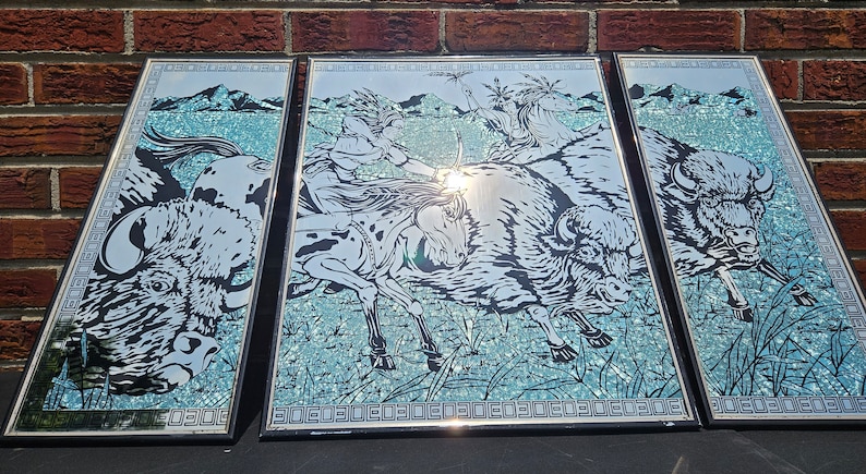 Vintage 3 Pieces Native Americans and Buffaloes Etched Mirrors - Etsy