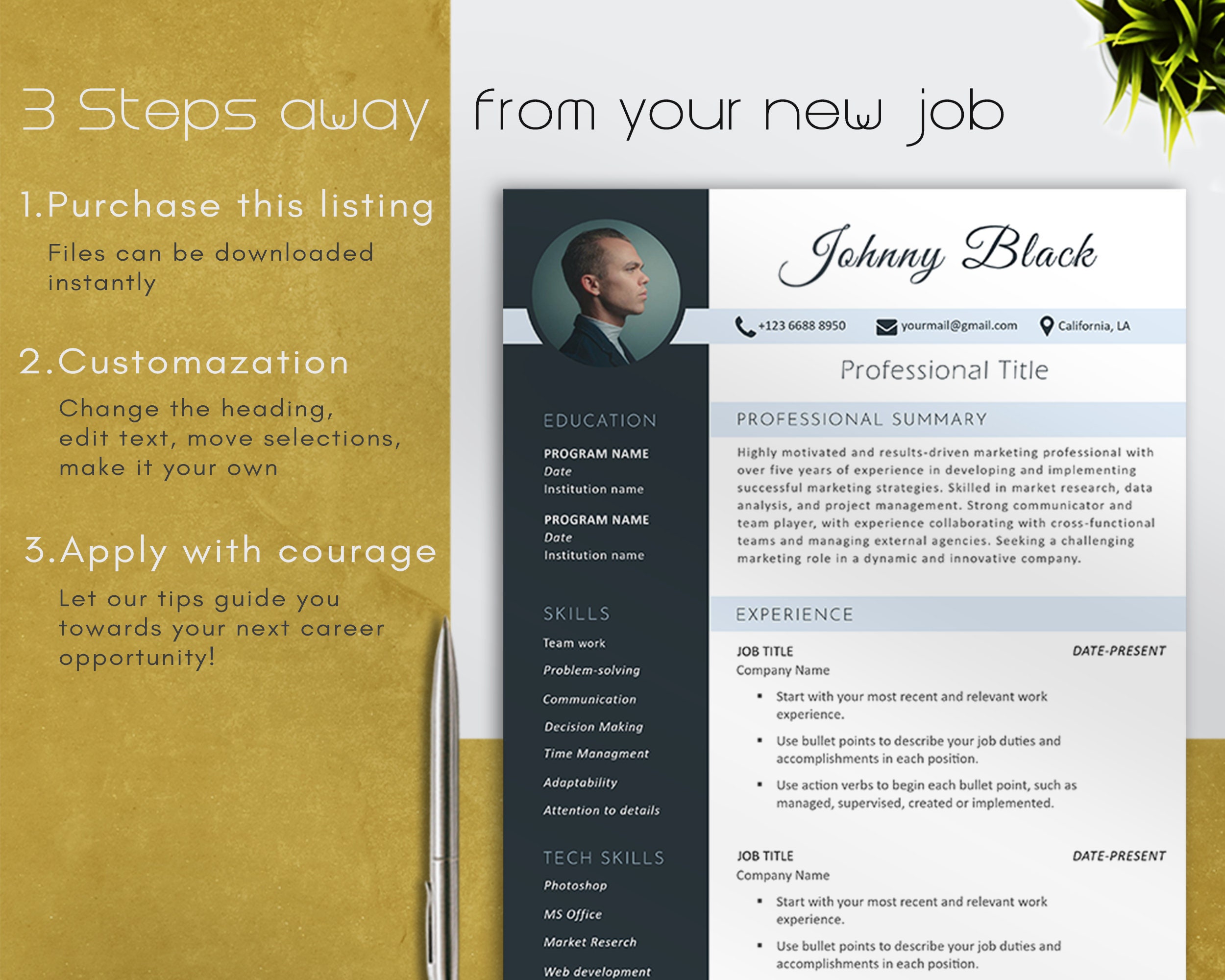 Modern CV Template, Professional Looking Resume, Outstanding Cv ...