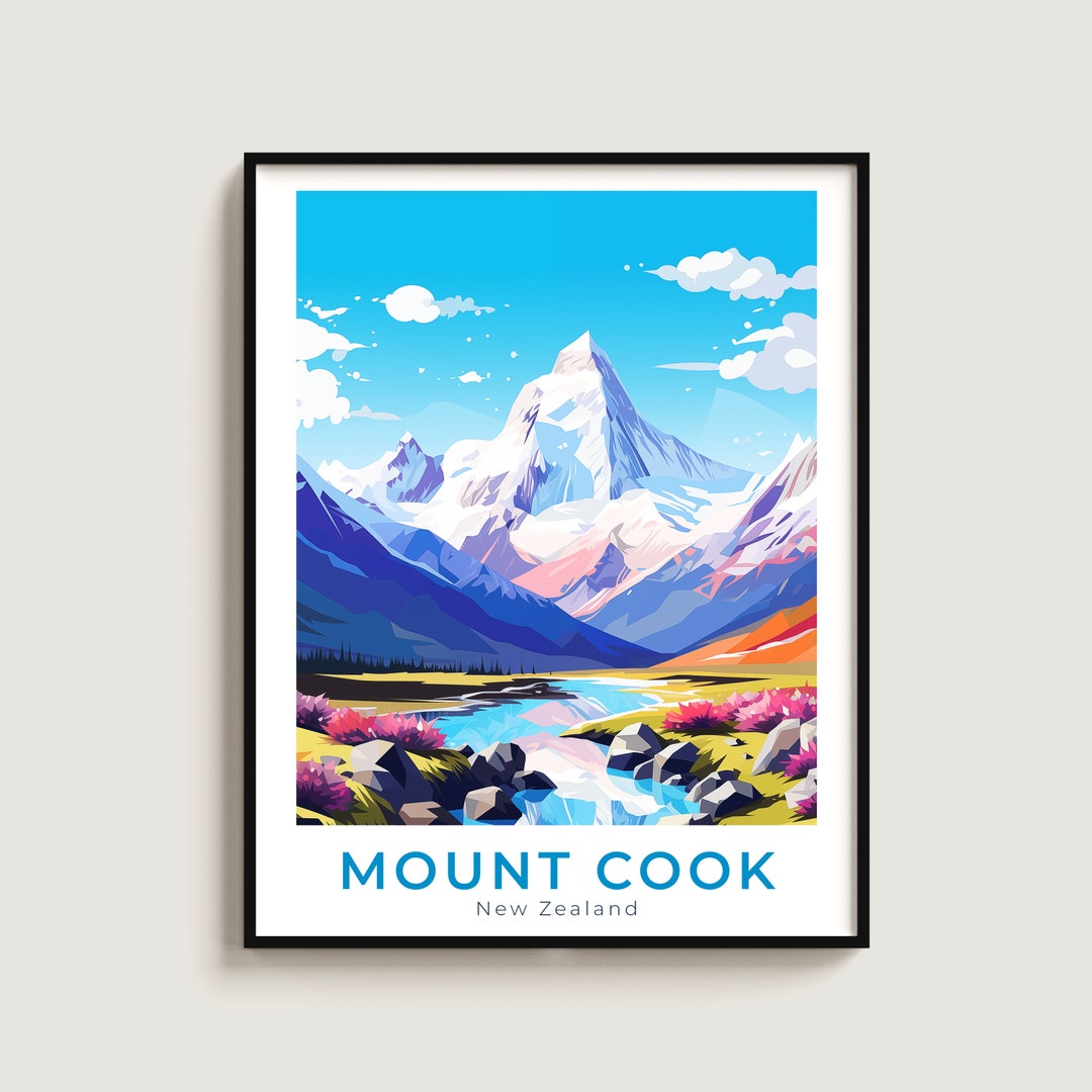 Mount Cook Travel Poster Wall Art Gift New Zealand Travel Print Gift ...