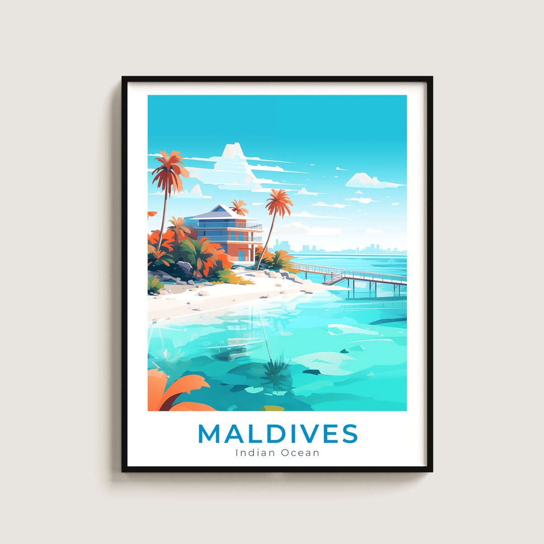 Maldives Travel Poster Wall Art Gift Indian Ocean Travel Print Gift ...