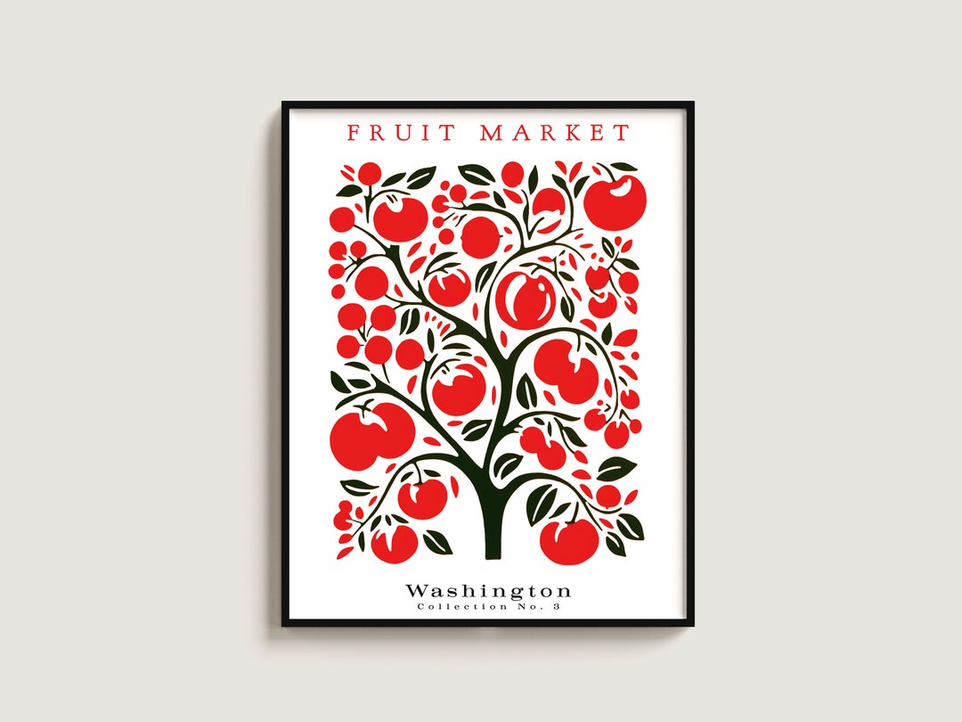 Apple Fruit Poster Gift Washington Fruit Market Print Botanical Art ...