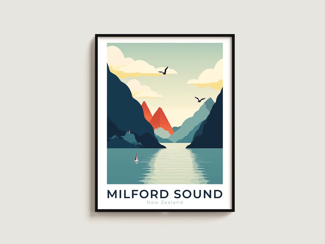 Milford Sound Travel Poster Wall Art Gift New Zealand Travel Print Gift ...