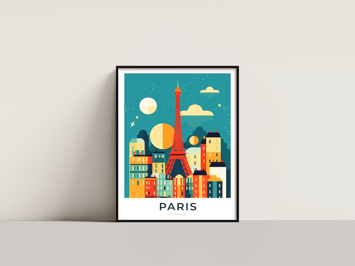 Paris Skyline Travel Poster Wall Art Gift France Travel Print Gift Home ...