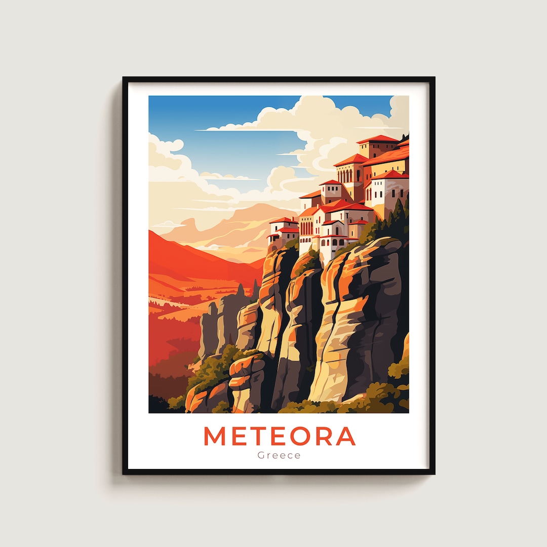Meteora Travel Poster Wall Art Gift Greece Travel Print Gift Home Decor ...