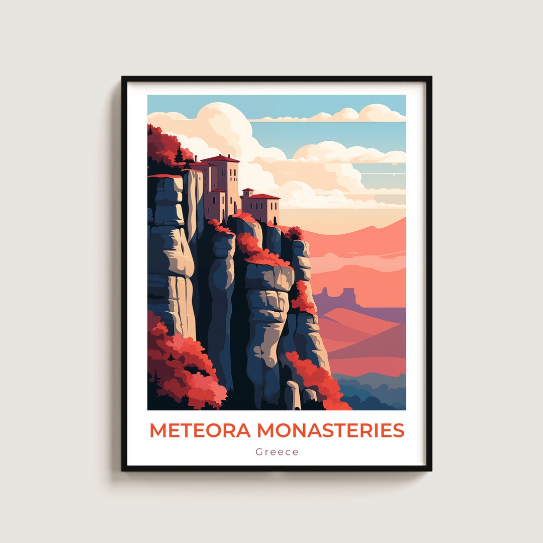 Meteora Monasteries Travel Print Wall Art Gift Greece Travel Poster ...