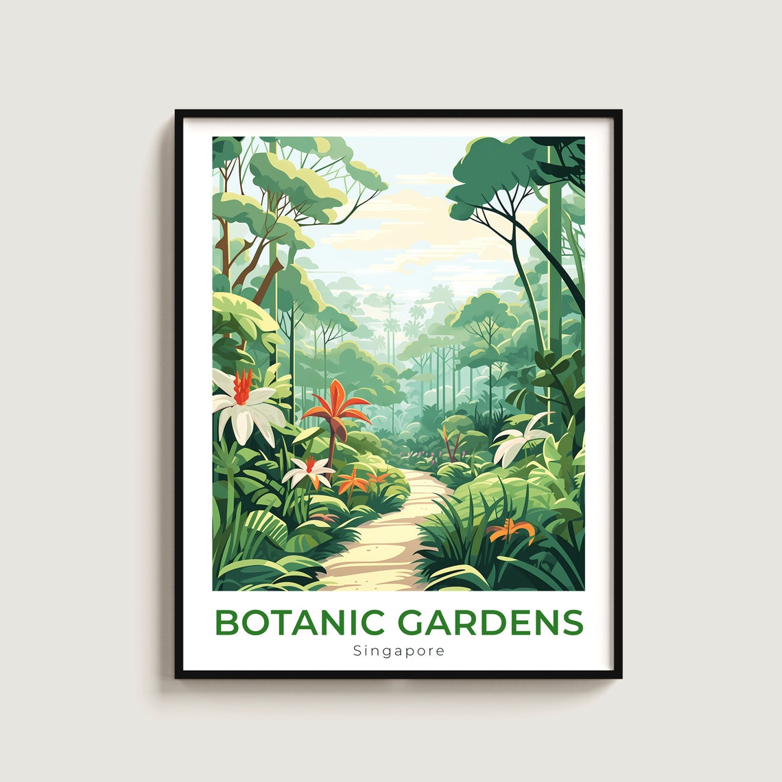 Botanic Gardens Travel Print Wall Art Gift Singapore Travel Poster Gift ...
