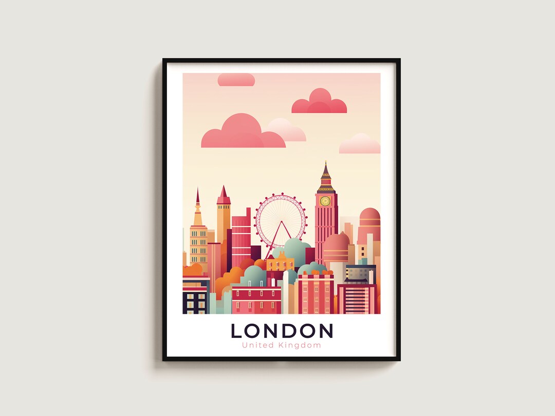London Skyline Travel Poster Wall Art Gift United Kingdom Travel Print ...