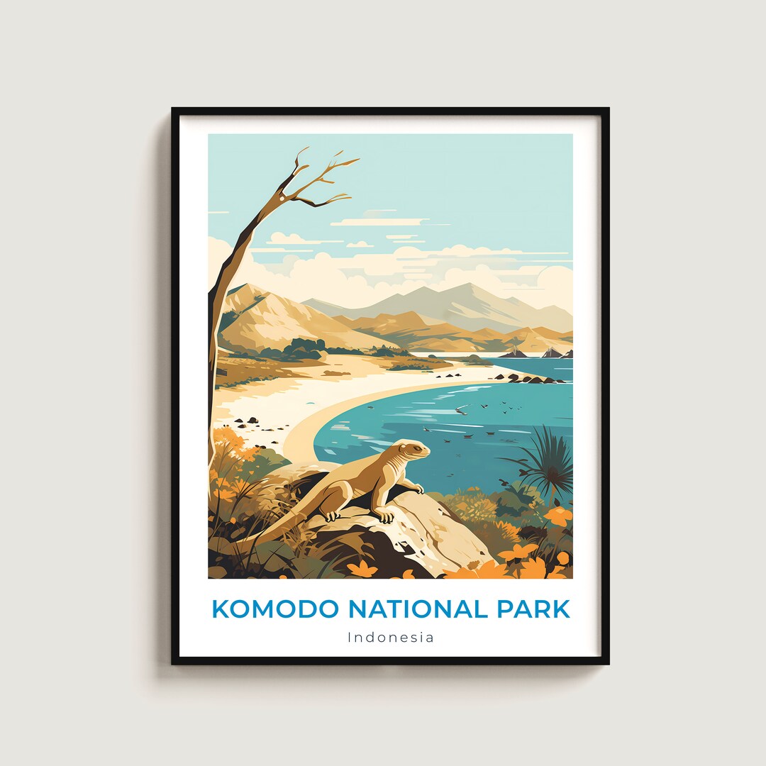 Komodo National Park Travel Print Wall Art Gift Indonesia Travel Poster ...