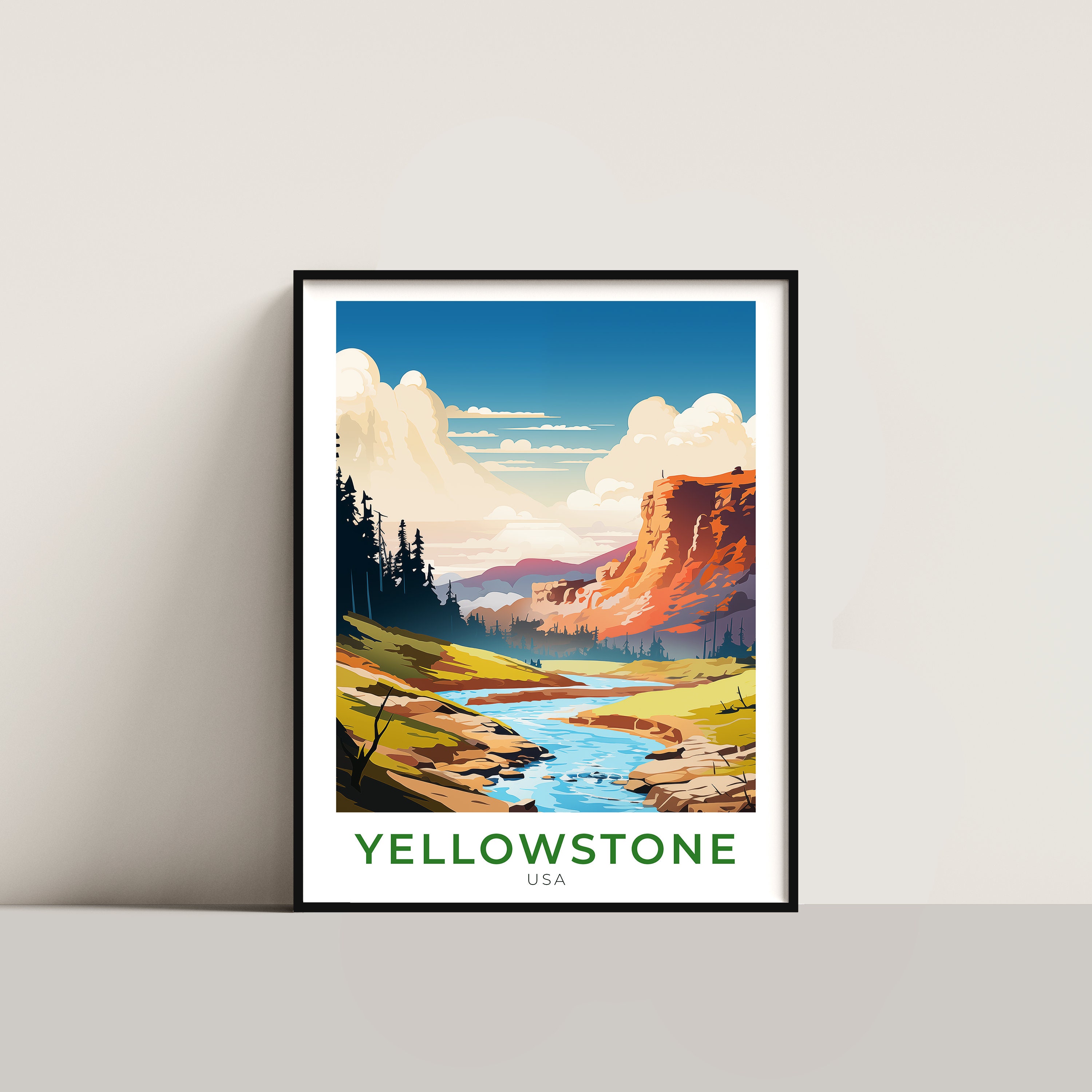 Yellowstone National Park Travel Print Wall Art Gift USA Travel Poster ...