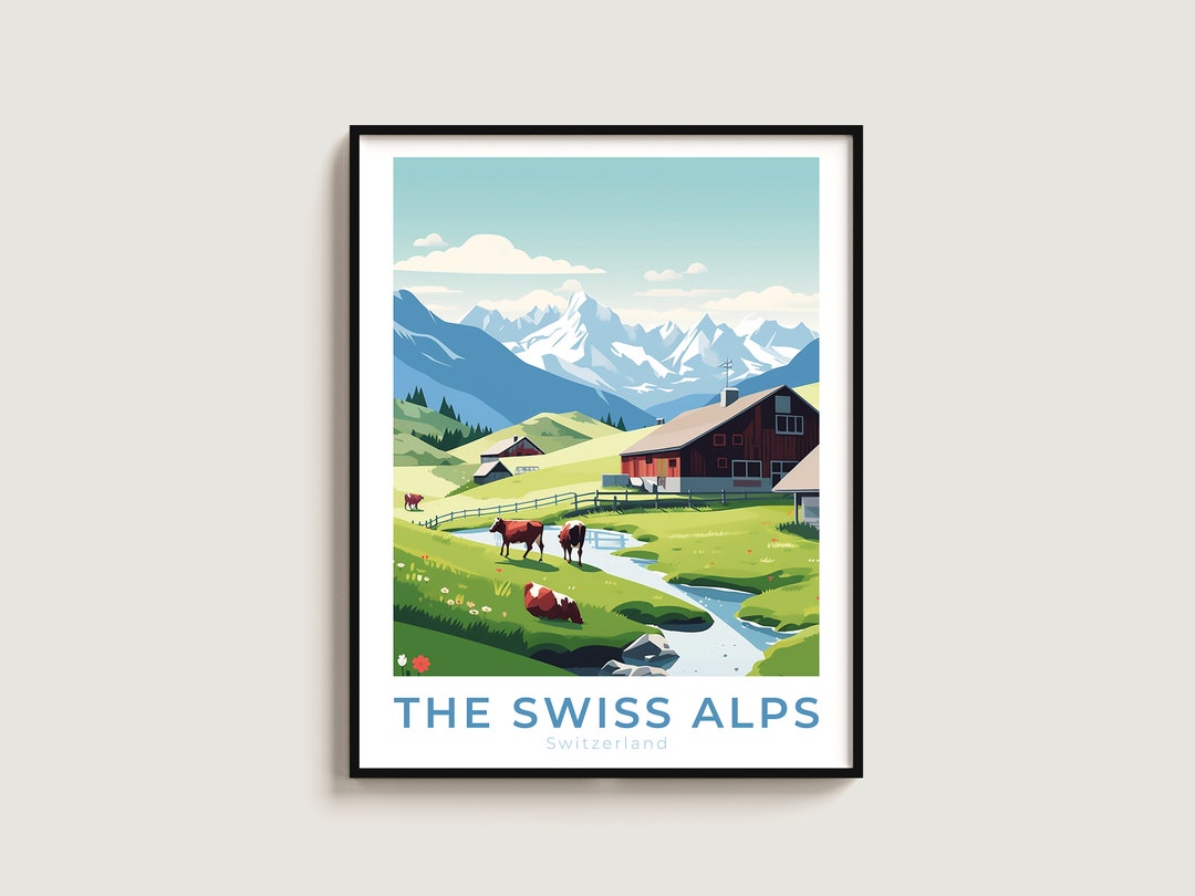 Swiss Alps Travel Poster Wall Art Gift Switzerland Travel Print Gift ...