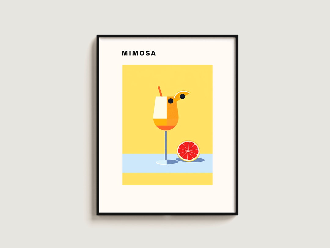 Mimosa Poster Cocktail Gift Cocktail Lovers Retro Print Gift Minimalist ...