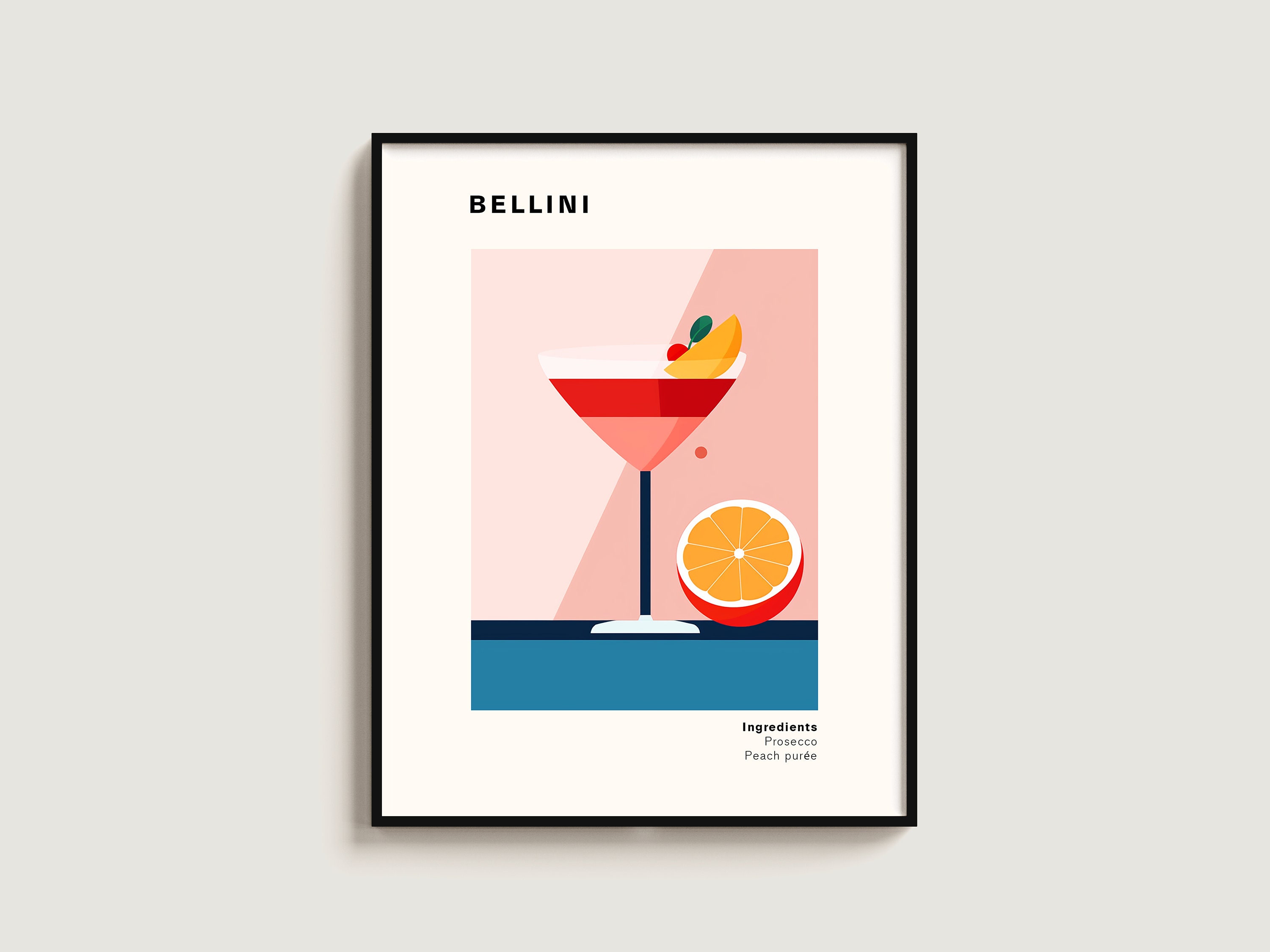 Bellini Poster Cocktail Gift Cocktail Lovers Retro Print Gift ...